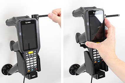 Uchwyt samochodowy do Zebra MC3300R do profesjonalnego montażu.